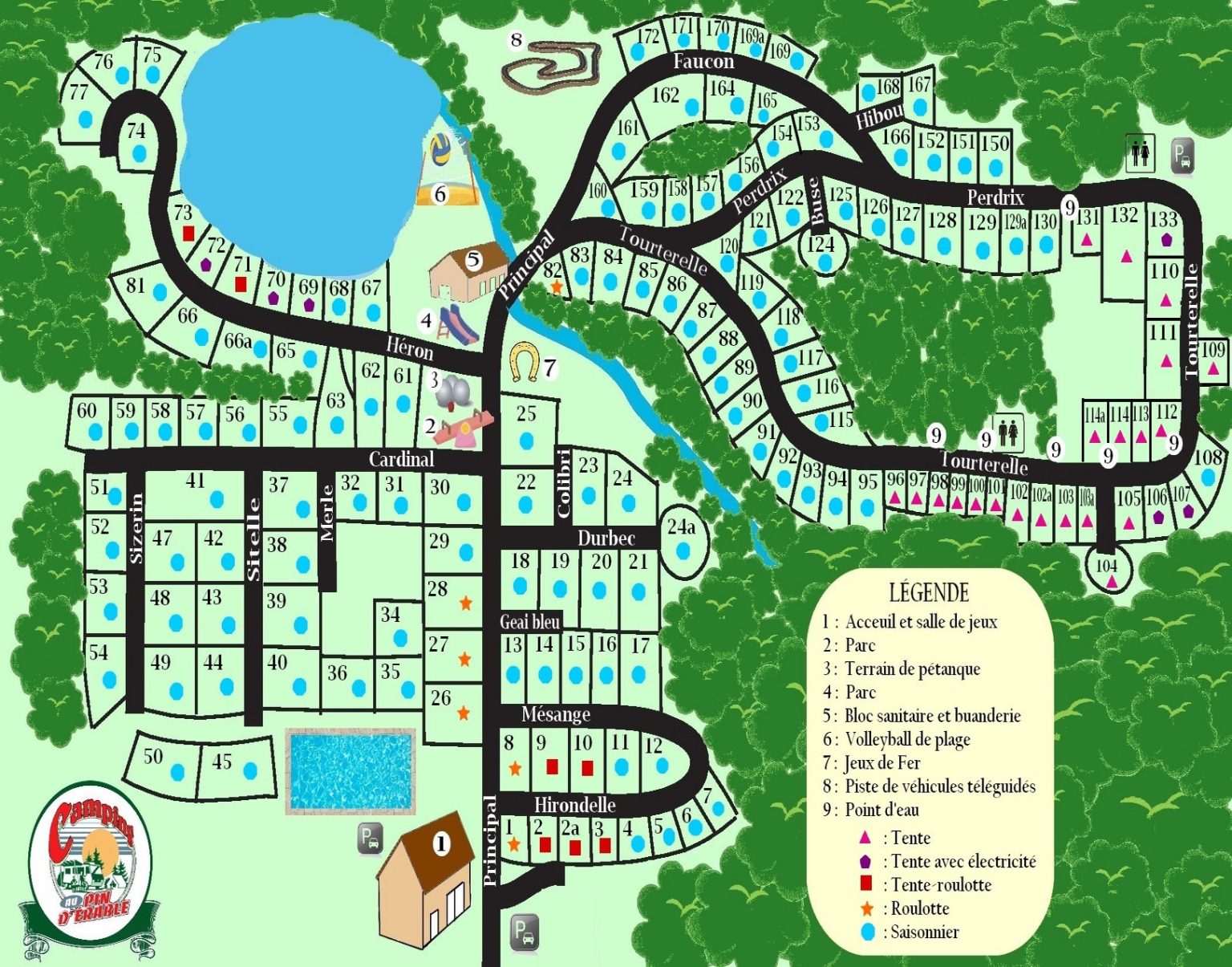 Plan du site, Camping au Pin d'érable